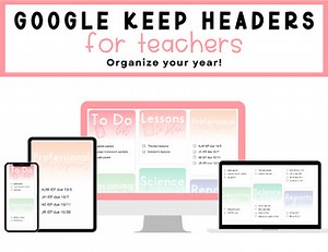 450  Google Keep Headers for Teachers / Ombre Pastel Colors