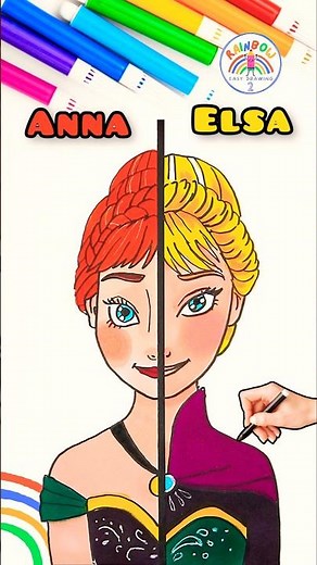 Draw Anna Elsa Simple Tutorial | Draw Elsa VS. Anna Easy 🌈👸🏼 #frozen #drawing #shorts