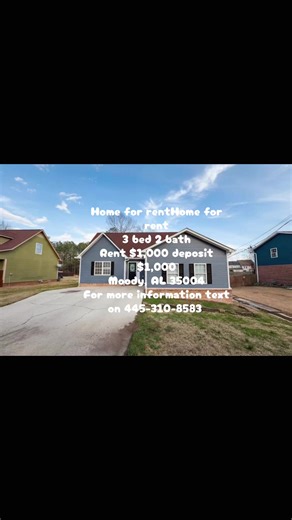 🏡✨ STOP SCROLLING — THIS IS THE ONE! ✨🏡 📍 2604 Sunrise Dr, Moody, AL 35004 Beautiful 3 BEDROOM 🛏 | 2 BATHROOM 🛁 home available NOW in the heart of Moody! If you’ve been searching for something affordable, spacious, and move-in ready… this is your chance 👀 💲 Rent: $1,000/month 💰 Deposit: $1,000 This home offers the perfect layout for families, roommates, or anyone ready to upgrade their living space. Spacious bedrooms, comfortable living area, and plenty of room to make it feel like HOME 