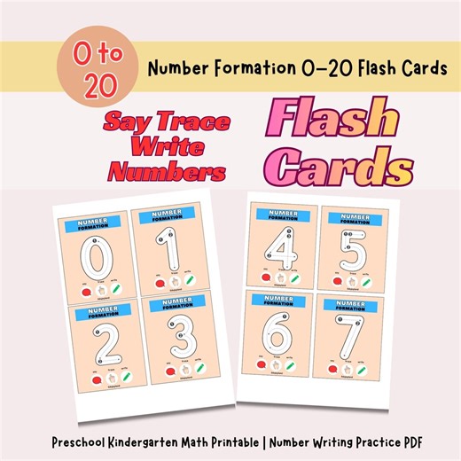 Number Formation 0–20 Flash Cards | Say Trace Write Numbers | Preschool Kindergarten Math Printable | Number Writing Practice PDF - Etsy UK