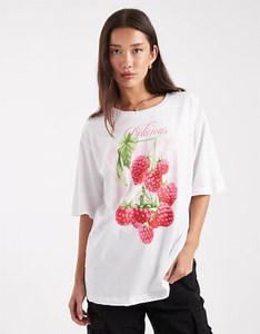 ONLY raspberry graphic oversized t-shirt in white | ASOS