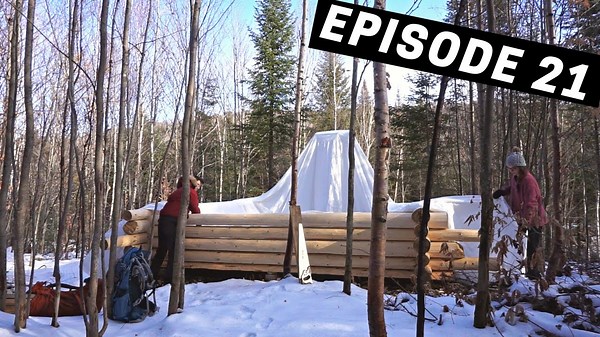 Building A Log Cabin | Ep. 21 | Winter is here! How we protect the cabin | Starting the stairs