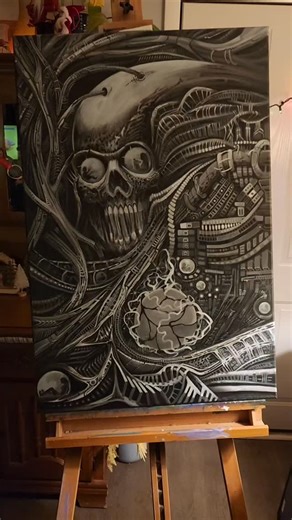 Finally wrapped up this dark alien biomechanical landscape painting. It's worth watching to the end. ...#acrylicpainting #biomechanics #darkart #fineart #alien | J.R. Mitchell