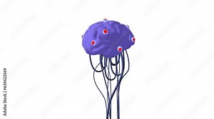 Cyber brain wired neural network. Robotic eternal organ. Cyborg robot brain rotate 3d render endless loop. 4K FullHD and HD render footage animation on white