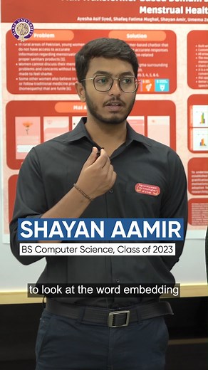 2.4K views · 23 reactions | Explore Habib University's Computer Science major's FYP Showcase '23 project, MAI, a domain-specific transformer-based ChatBot addressing menstrual health issues in English and Roman Urdu for underserved women. #HabibUniversity #FYPShowcase2023 #ShapingFutures #ComputerScience | Habib University | Facebook