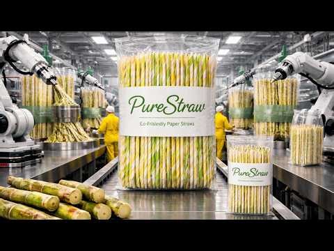 Amazing Process Of Making Sugarcane Bagasse Straws in USA: Mass Production