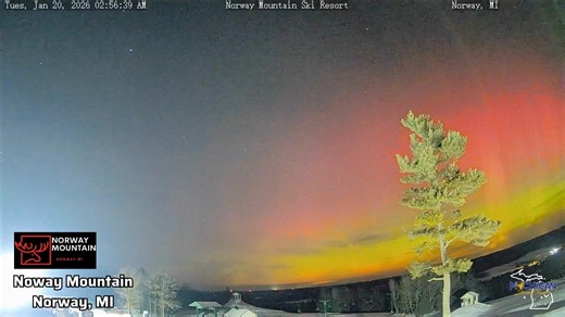 Want to see the coolest thing ever?! This is NOT sped up. Check out the dancing movement on the aurora on the right side of the screen. What an incredible display of colors and motion from our 3 am EST substorm! At peak intensity, colors were on camera down to the MI/IN state line. This camera comes from atop Norway Mountain in Norway, MI at 2:59 am EST 1/20/2026. You can watch this camera 24/7 on our YouTube channel Michigan Weather Network. If you stayed up this late with us, your waiting has 