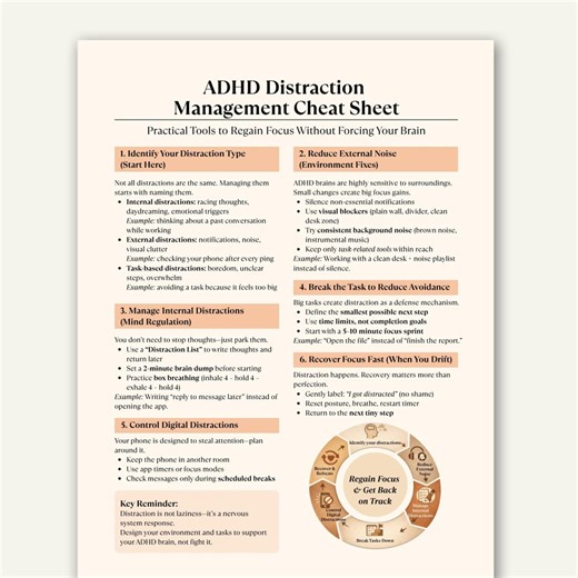 ADHD Distraction Management Cheat Sheet, Focus Tools for Adults, Brain Friendly Productivity Printable - Etsy Canada