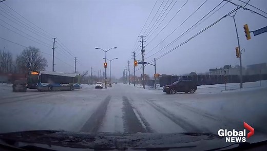 Dashcam footage captures transit bus crashing into car in Guelph