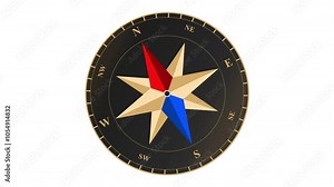 Compass Animation Seamless Loop 4K, rotating both sides. Green screen compass for keying in golden color with North and South Pole