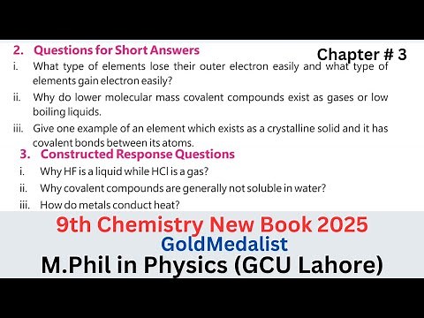 9th Class Chemistry New Book Chapter 3 | Exercise Short Solution And Constructed Response Questions