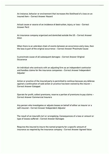 Florida 320 Public Adjusters State Exam Set 1 Questions with 100 Verified Correct Answers2005