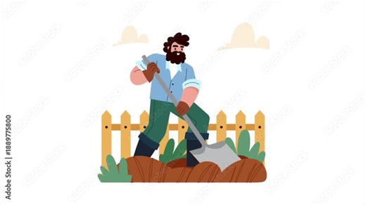 Gardener digging ground 2D Flat Animation MP4 File