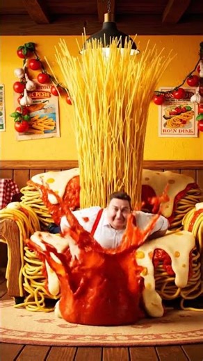 Giant Spaghetti Sofa Explosion 🍝💥 | Crazy Tomato Burst Short Video