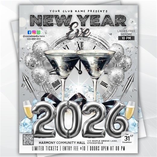 New Year Party Flyer 2026 Canva Template | Happy New Year Countdown Event Flyer | DJ Nightclub Party Invitation - Etsy