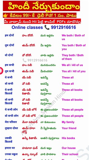 Spoken Hindi in Telugu | learn Hindi through Telugu | Spoken Hindi Online classes 60