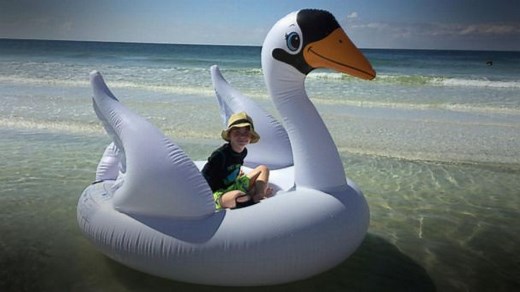 Mom, son rescued from inflatable swan that drifted miles at sea