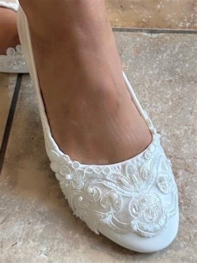 White Beaded Lace Bridal Flats. Ballet Slippers. Low Heel Pearl Wedding Shoes. Comfortable Princess Wedding Shoes. Elegant Ceremony - Etsy