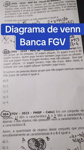 Diagrama de venn conjuntos banca FGV #questoesdeconcursos #concursopublico #FGV