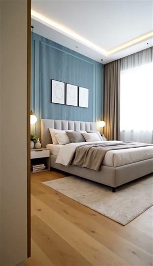 Blue Hues & Vertical Views: The Art of a Calming Bedroom. 💙