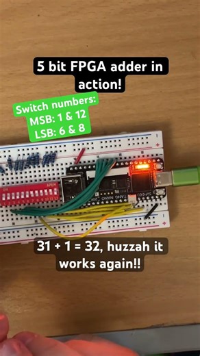 FPGA CPU 5-bit Adder in action! #engineering #learning #trending #shorts #students #maker