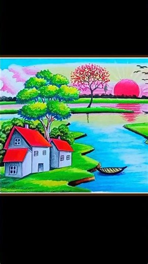 Easy River Scene Oil Pastel Drawing