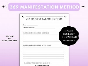 369 Manifestation Method Worksheet, Printable, the Law of Attraction, Manifesting, Abundance, Numerology, Spirituality, Instant Download - Etsy