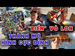 Phát hiện ông cụ biệt tài "biến" vỏ lon phế thải thành xe máy ai nhìn cũng phát mê
