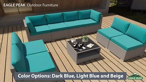 EAGLE PEAK 42'' Rectangular Propane Gas Fire Pit Table with Glass Beads， Wind Guard & Cover Storage, 50,000 BTU Outdoor Firepit Tabletop with Lid and Tank Compartment, Gray PE Rattan