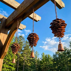 Pine Cone Wind Chimes With Bells - Rustic Garden Decoration Hanging Ornaments - Etsy