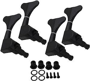Lovermusic Black Machine Heads Tuning Pegs 4R Bass Tuners Replacement for 4 String Bass