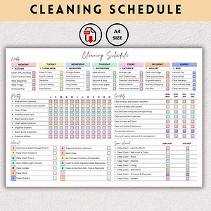 Cleaning Schedule Checklist Printable: Home Chore Chart (PDF Download A4 Size) - Etsy