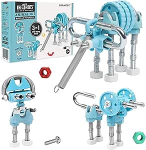 The Off Bits Erector Set: Animal Mini STEM Toys for Kids 6+, Toy Building Sets with Nuts & Bolts, STEM Building Toys Gifts for Boys and Girls (Blue Elephant)