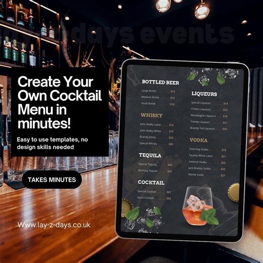 Editable Cocktail Menu Template - A4 Canva Design (digital Download) - Etsy Canada