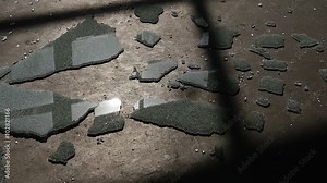 Glass Sheet is Lying on the Floor, Dark Room, Shot, Glass is Broken, Testing of Bulletproof Glass, Tempered Glass Breaking, Test by Bullet