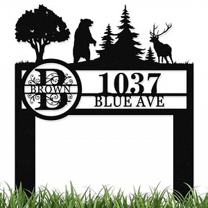 Personalized Metal Adress Sign With Stakes，Custom Yard Signs for Houses with Stakes,Address Signs for Yard, Home Address Signs for House,House Numbers for Outside，Garden Gift(16''-40'') Height