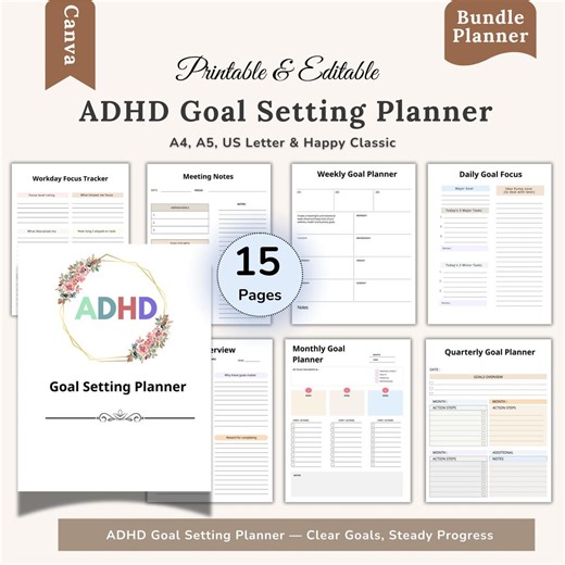 ADHD Goal Setting Planner Printable, Dopamine Goal Tracker, Executive Functioning Tool, Daily Task Organizer, ADHD Productivity Journal PDF - Etsy Australia