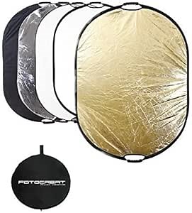 Portable 5-in-1 Oval 60”X80”/150X200cm Reflector Translucent Professional Collapsible Multi-Disc Light Reflector with Handles Silver, Black, Gold, White Surface for Photography Photo Studio