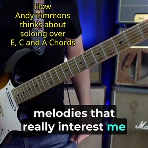 60K views · 1.3K reactions | Andy Timmons discusses an approach he uses to solo over an E, C and A chord progression. If you watch the video, he actually plays the chords as standard major chords, but assumes the "7th" tonalities in his melodies, which lends to his choices of scales and modes for his solo. | Steve Stine Guitar | Facebook