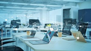 Modern office and communication network concept. Statistics of business. Management strategy.