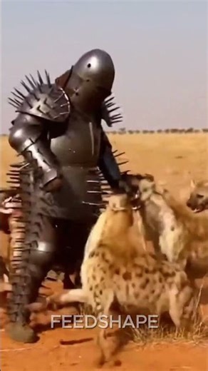 Man Walks Through Hyena Pack in Spiked Armor