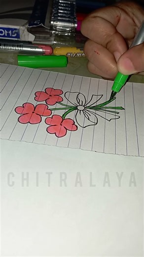 coloring pink flowers with bow💗🎀/#shorts