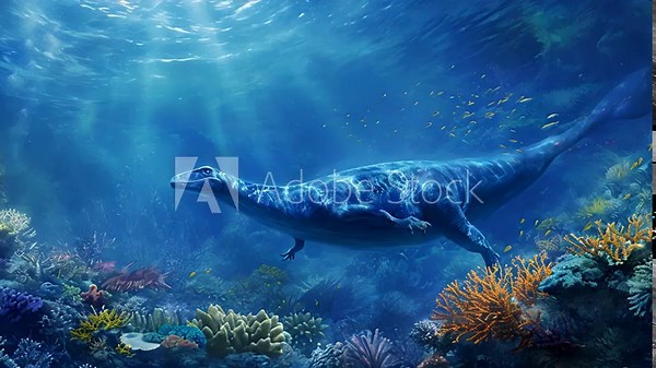A mighty Elasmosaurus glides through the water its long body undulating in perfect harmony with the gentle current of the coral reef.