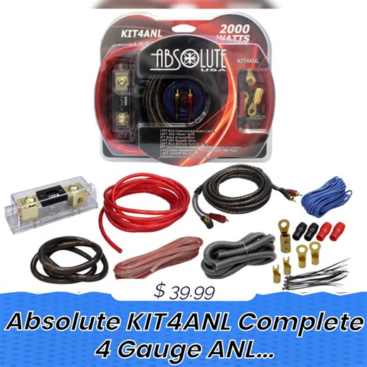 🎶 Ready to amp up your ride? 🚗💨 Introducing the Absolute KIT4ANL Complete 4 Gauge ANL PRO Marine Car RV Amplifier Amp Kit — your key to dominating the sound scene! Whether you're cruising down the highway or hosting the ultimate tailgate party, this high-performance kit ensures crystal-clear audio quality that will elevate every beat. With its durable design and easy installation, your sound system transformation is just a charm away! 🔊✨ Act fast, as stocks are limited! Grab yours today for 