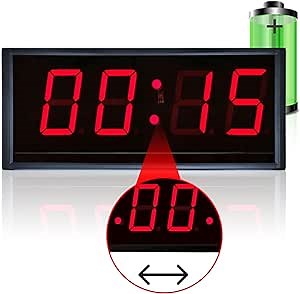 Double-Sided Clock Timer Rechargeable Lithium Battery for Running Race Gym Event Gym Office Timing Clock LED Portable Large Timer with Remote Control Stopwatch, Alarms, Countdown (4inch)