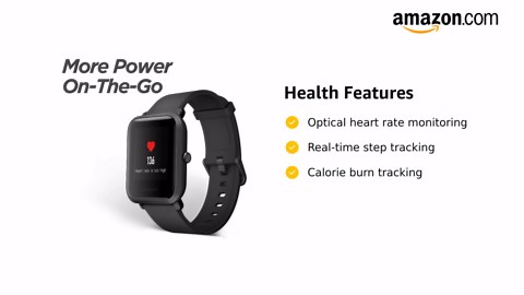 Amazfit Bip Fitness Smartwatch, All-Day Heart Rate and Activity Tracking, Sleep Monitoring, Built-In GPS, 45-Day Battery Life, Bluetooth, Onyx Black