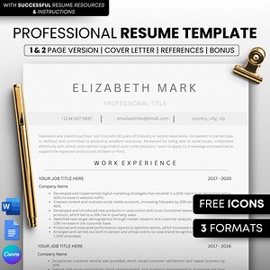 Professional Resume Template: Ats-friendly, Cover Letter, References (google Docs, Word, Pages) - Etsy