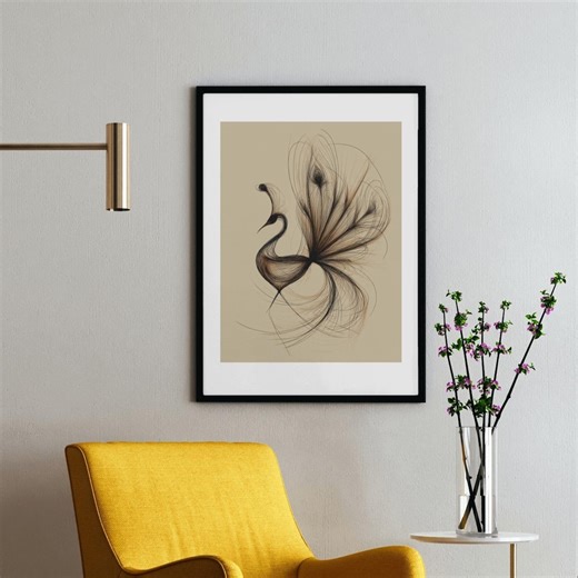 Abstract Peacock Line Art: Elegant Modern Minimalist Neutral Wall Print - Etsy