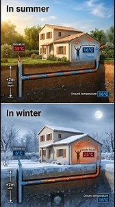 Nature's AC & Heater 🌍❄️🔥 → 35°C outside, 16°C bliss inside! Who's ready for free geothermal magic? #sustainableliving #GeothermalHome | Sitaram Home Design