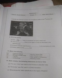 Class VI Social Science Worksheet - Chapter 5 - India, that is ... | Filo
